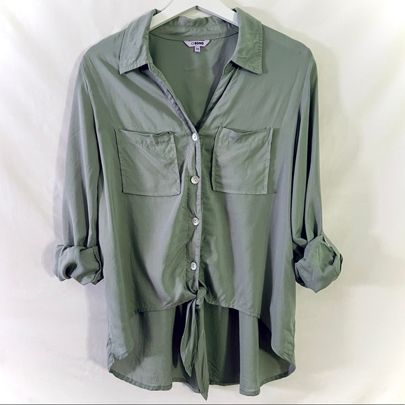 Ci Sono | Tops | Ci Sono Olive Green Button Up Top Blouse Pockets Tie ...